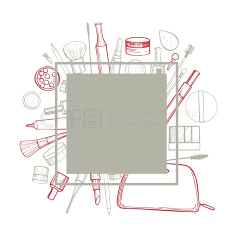 化妆品免抠元素 红色线条勾勒的化妆品和化妆工具插画 素材免费下载 1000像素 Eps格式 编号69594949 千图网