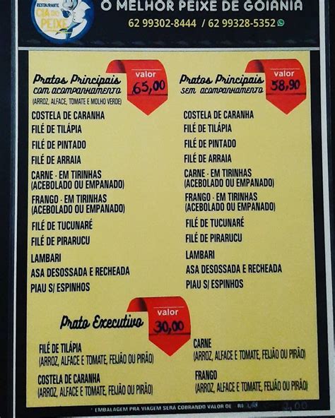 Menu Em Cia Do Peixe Restaurante Goi Nia