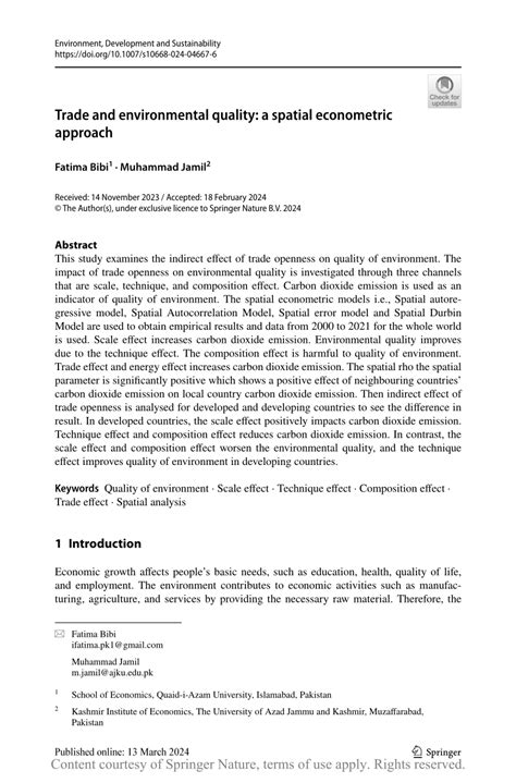 Trade And Environmental Quality A Spatial Econometric Approach Request Pdf