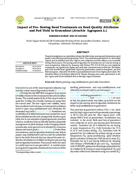 Pdf Impact Of Pre Sowing Seed Treatments On Seed Quality Attributes