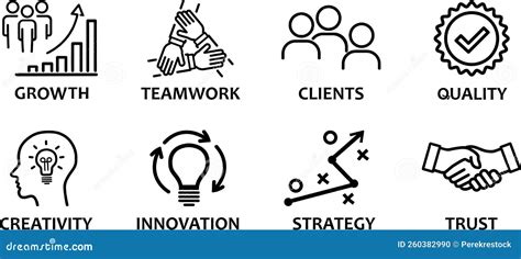 Core Values Icons As Concept Of New Comany Management Stock Vector Illustration Of Commitment