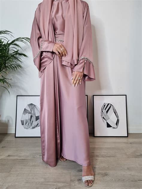 Elsa Satin 4 Piece Abaya Set Blush Blue Teal Green Champagne