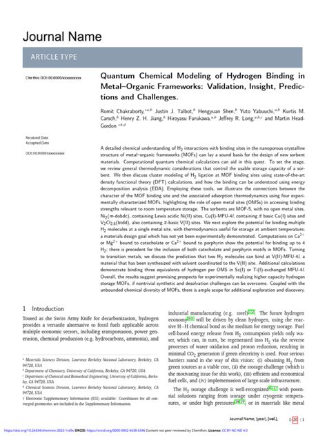 Quantum Chemical Modeling Of Hydrogen Binding In Metal Organic
