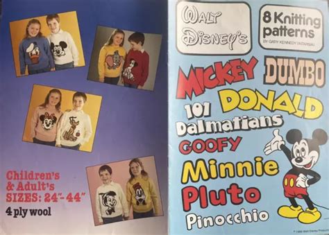 8 Walt Disney Intarsia Jumper Knitting Pattern Mickey Mouse Dumbo Gary