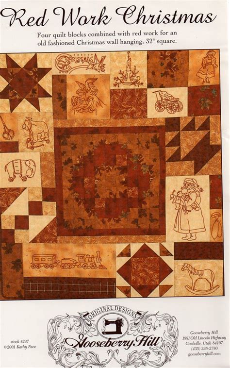 Primitive Folk Art Redwork Quilt And Stitchery Pattern Red