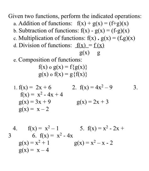 Solved Given Two Functions Perform The Indicated