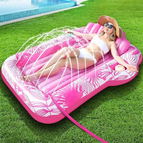 Inflatable Tanning Pool Lounger Float With Sprinkler 72 X