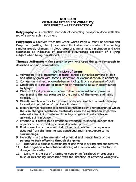Criminalistics 5 Police Polygraphy Lie Detection Pdf Polygraph