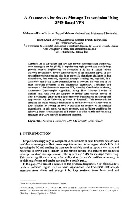 Pdf A Framework For Secure Message Transmission Using Sms Based Vpn