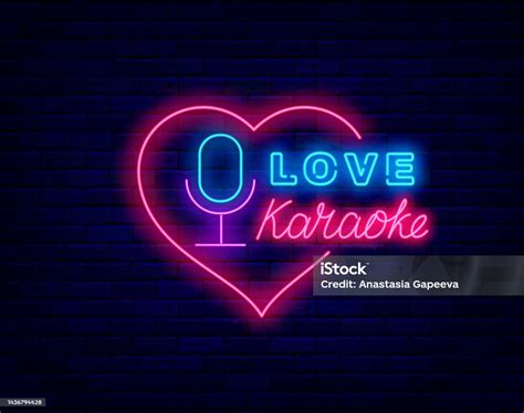 사랑 노래방 네온 레이블 마이크 아이콘이 있는 하트 프레임 재능 쇼 라이트 사인 벡터 스톡 일러스트 하트 모양에 대한 스톡 벡터 아트 및 기타 이미지 Istock