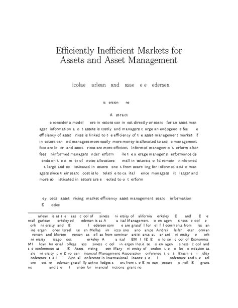 Efficiently Inefficient The Efficiency Of Asset Prices Is Linked To