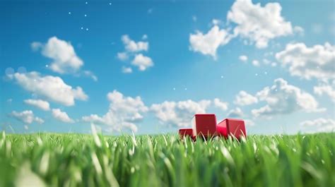Abstract Red Cubes On Green Meadow Digital Technology And Innovation Solutions New A Generative