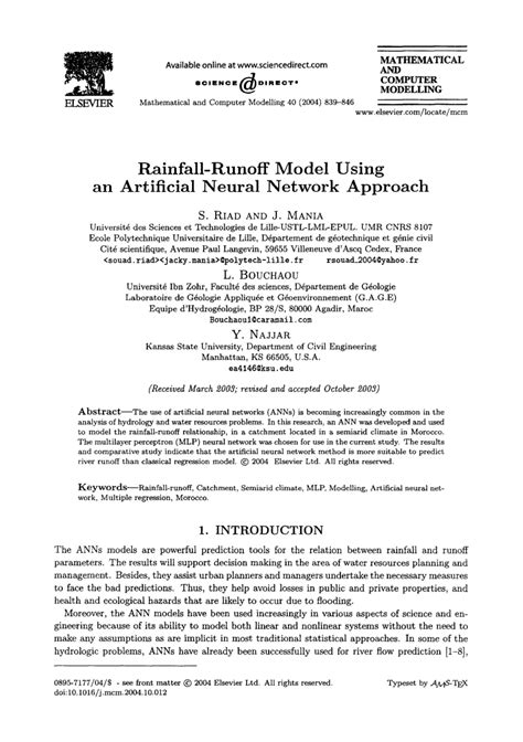 pdf rainfall runoff model usingan artificial neural network approach