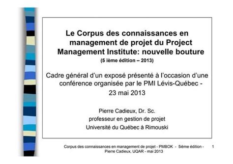 Synoptique Pmbok 6ème édition Français