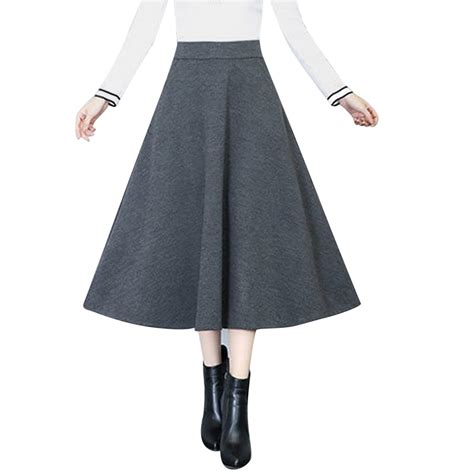 Lbecley Ruffle Skirt Womens Winter Vintage High Elastic Waist A Line