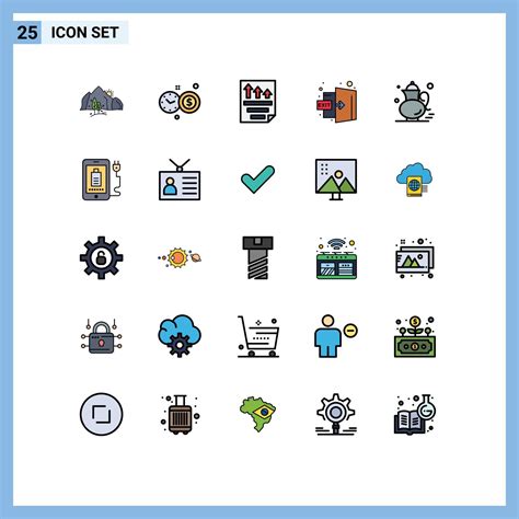 Set Of 25 Modern Ui Icons Symbols Signs For Tea Logout Data Exit Report Editable Vector Design