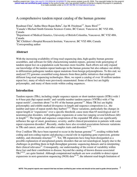 Pdf A Comprehensive Tandem Repeat Catalog Of The Human Genome