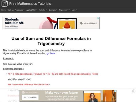 analyze math trigonometry sum and difference formulas examples