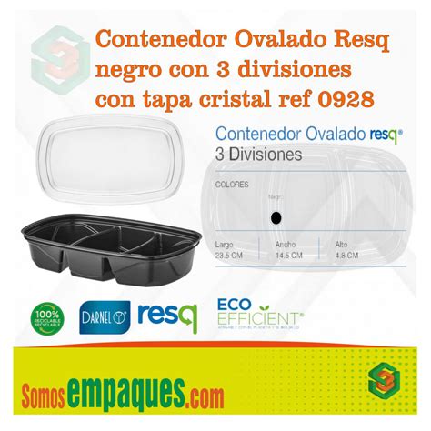 Contenedor Ovalado Resq Negro 3 Divisiones Con Tapa D7113499d
