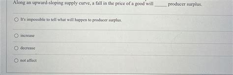 Solved Along An Upward Sloping Supply Curve A Fall In The