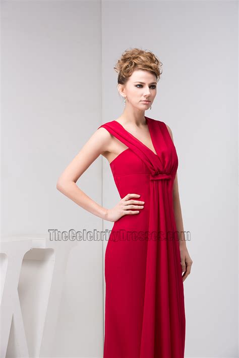 Red Halter V Neck Chiffon Prom Dress Evening Formal Gown