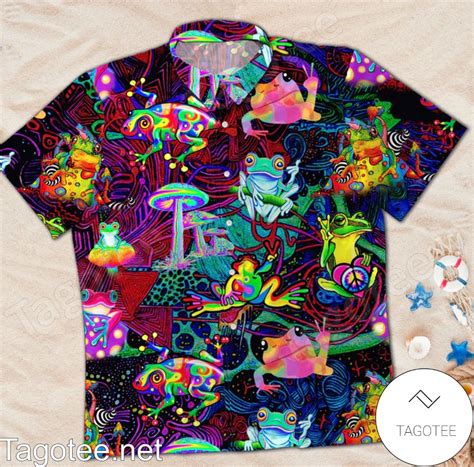 Psychedelic Frog Mushroom Hippie Hawaiian Shirt Tagotee