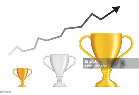 청동 실버 및 골드 트로피와 함께 차트와 화살표 흰색 배경에 고립 된 성장 1위에 대한 스톡 벡터 아트 및 기타 이미지 1위 3차원 형태 경기 스포츠 Istock