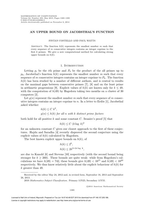 Pdf An Upper Bound On Jacobsthal S Function
