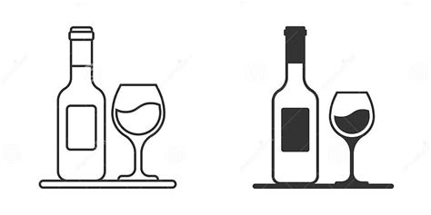 Wine Glass And Bottle Icon In Flat Style Champagne Beverage Vector
