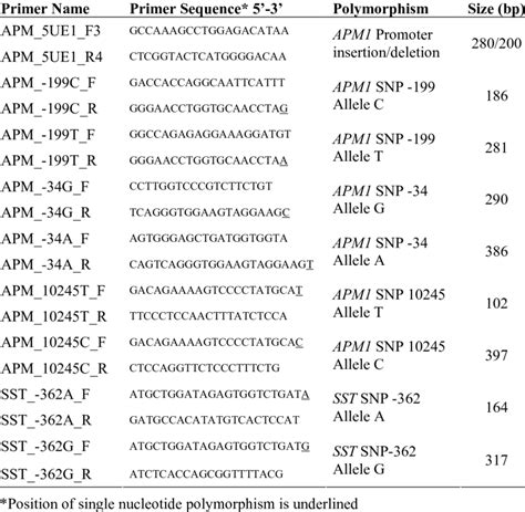 Apm1 And Sst Genotyping Primers Download Table