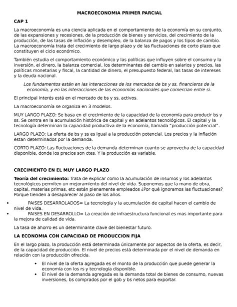 Macroeconomia Primer Parcial MACROECONOMIA PRIMER PARCIAL CAP 1 La