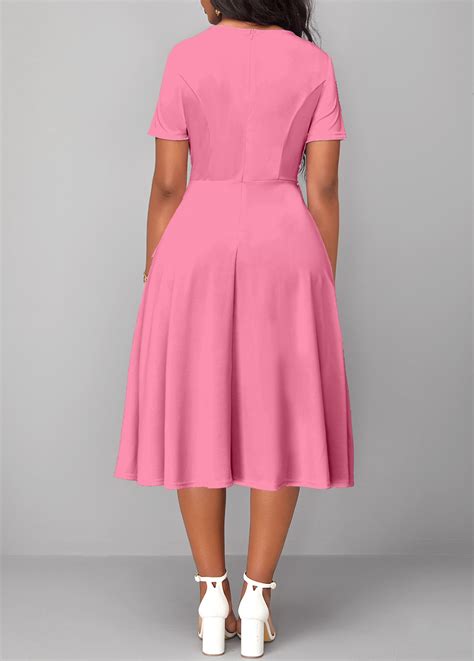 Rotita Twist Pink Round Neck Short Sleeve Dress Usd 2798
