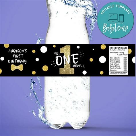 Mr Onederful Birthday Water Bottle Label Template Bobotemp