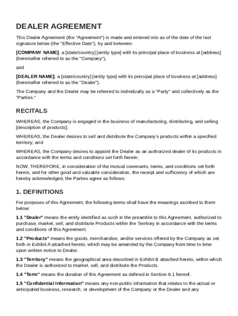 Dealer Agreement Template Fill Out And Sign Online Dochub