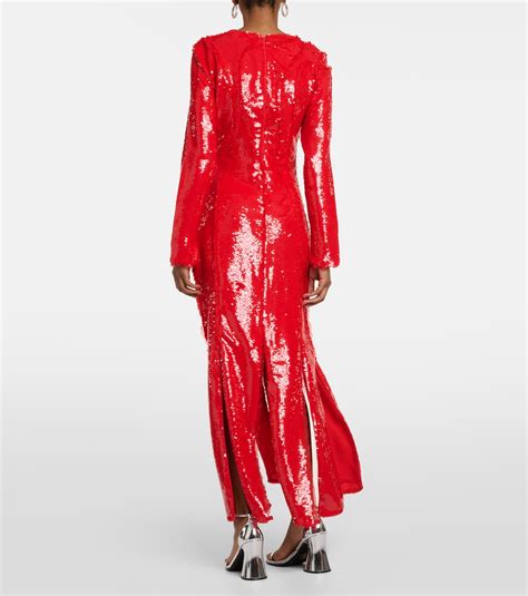 Sequined Maxi Dress In Red Ganni Mytheresa