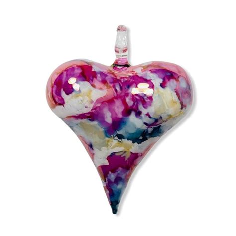 Blown Glass Ornament Heart Multi Color Etsy