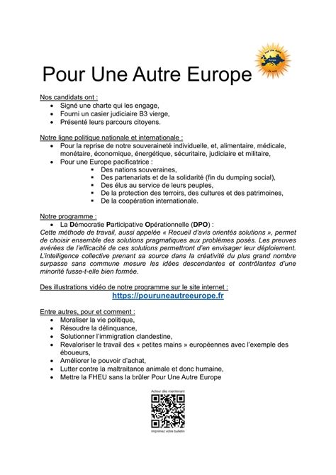 Profession De Foi De La Liste Pour Une Autre Europe Elections