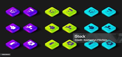 페인트 스프레이 캔 Rgb 및 Cmyk 색상 혼합 총 롤러 브러시 및 방독면 아이콘을 설정합니다 벡터 3차원 형태에 대한 스톡 벡터 아트 및 기타 이미지 Istock