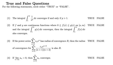 Solved True And False Questions For The Following Chegg