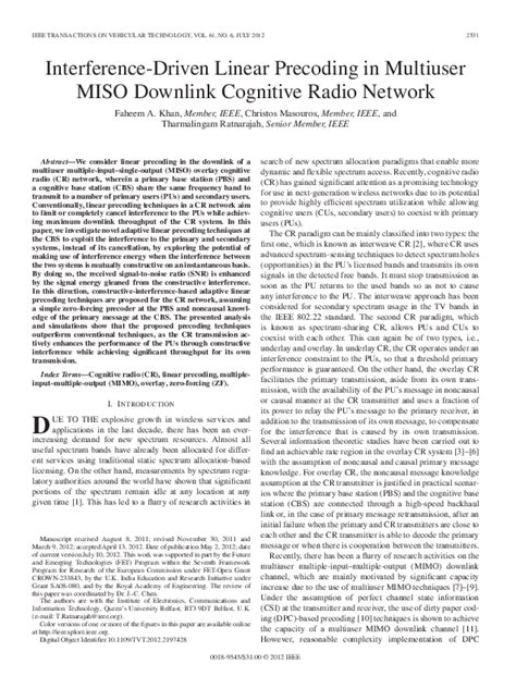 Pdf Interference Driven Linear Precoding In Multiuser Miso Downlink