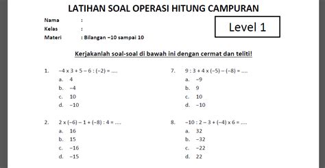 Soal Operasi Hitung Bilangan Bulat Homecare24