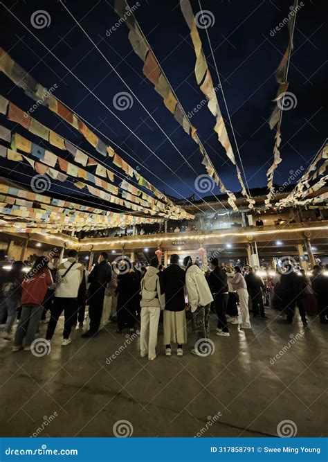 Night Bonfire Dance Scene Of The Mosuo Culture Tribe People Editorial