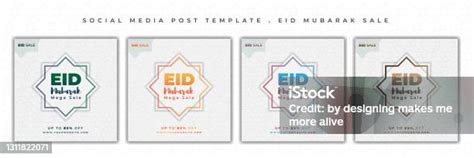 이드 무바라크 소셜 미디어 게시물 화이트 디자인이 있는 소셜 미디어 포스트 템플릿 세트 Eid Mubarak에 대한 스톡 벡터