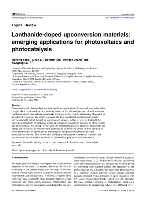 Lanthanide Doped Upconversion Materials Emerging Applications For Photovoltaics And
