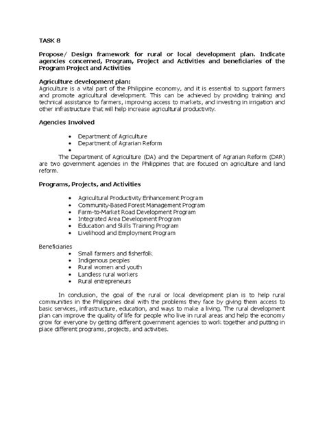 Propose Design Framework For Rural Or Local Development Plan Indicate