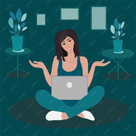 Premium Vector Female Freelancer Sitting With Laptop Semi Flat Color