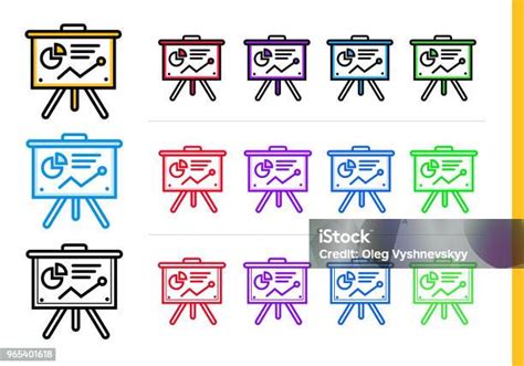 다른 색상으로 시작 비즈니스에 대 한 선형 프레 젠 테이 션 아이콘 웹사이트 모바일 응용 프로그램에 대 한 벡터 요소 0명에