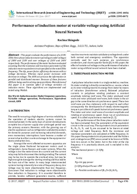 Pdf Irjet Performance Of Induction Motor At Variable Voltage Using Artificial Neural Network