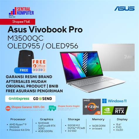 Jual Asus Vivobook Pro 15 Oled M3500qc R9 5900hx 16g 512g Rtx 3050 156