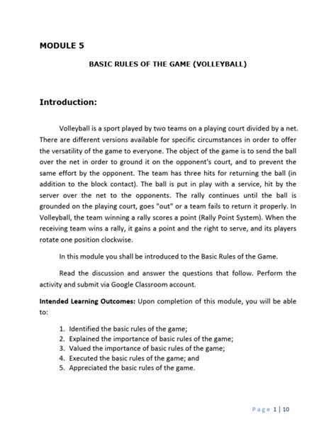 pe 4 module 1 lesson 5 pdf volleyball athletic sports